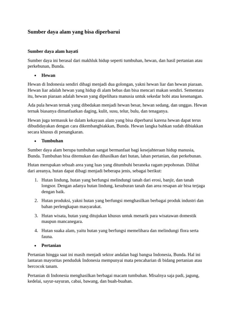 Sumber Daya Alam Terbarukan di Indonesia | PDF