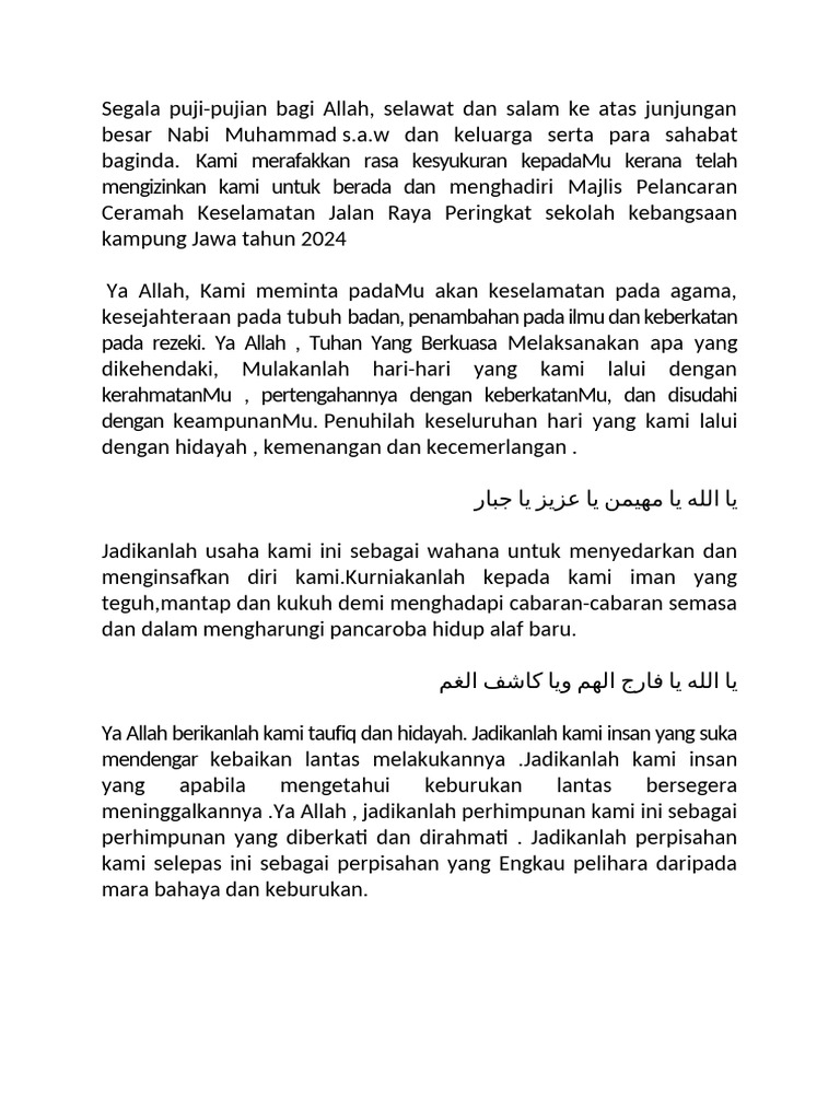 Doa Ceramah Keselamatan Jalan Raya | PDF | Agama & Spiritualitas