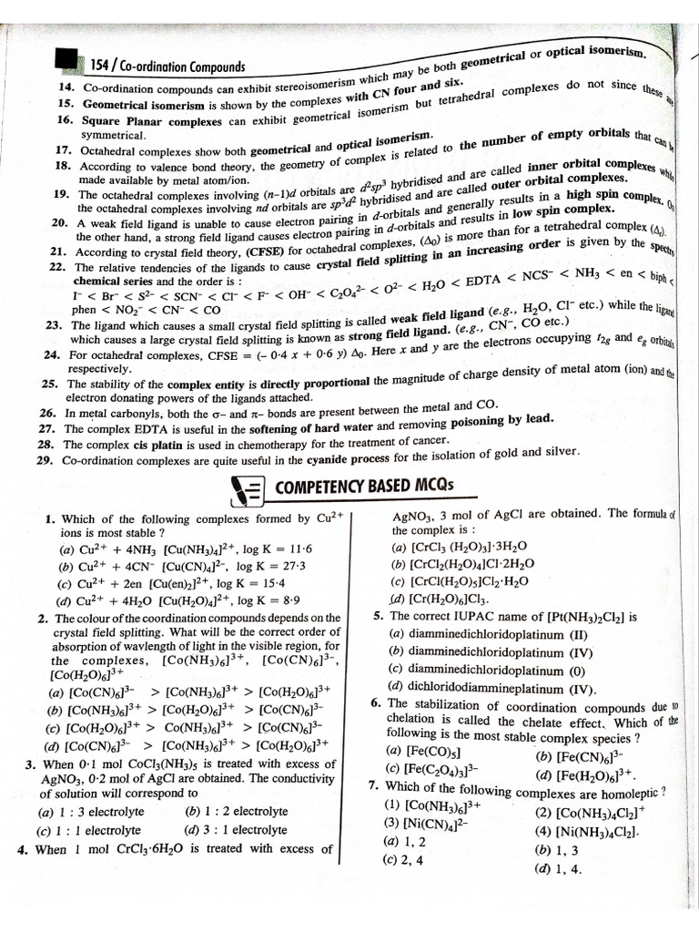 Coordination Compounds MCQs | PDF