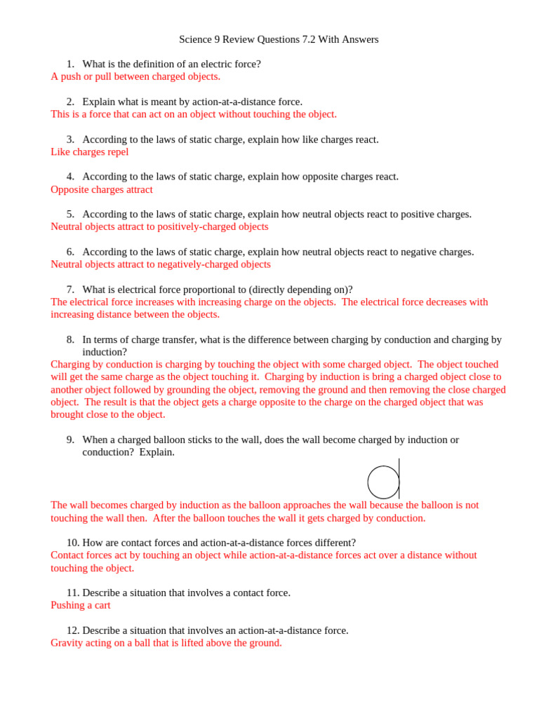 Sci 9 Review Worksheet 7 2 Electric Force With Answers | PDF | Electric ...