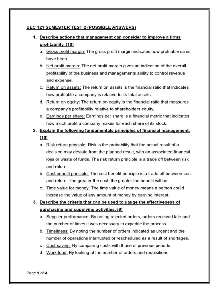 Bec 121 Semester Test 2 Pa | PDF | Equity (Finance) | Debt
