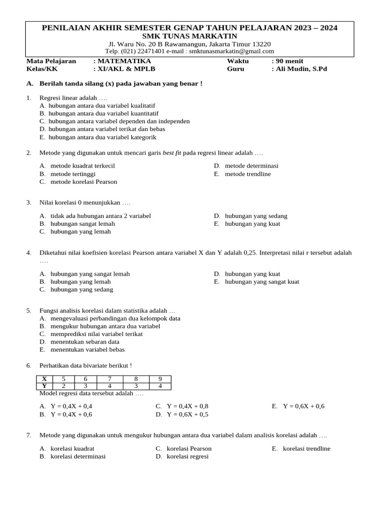Pat Genap MTK Xi | PDF