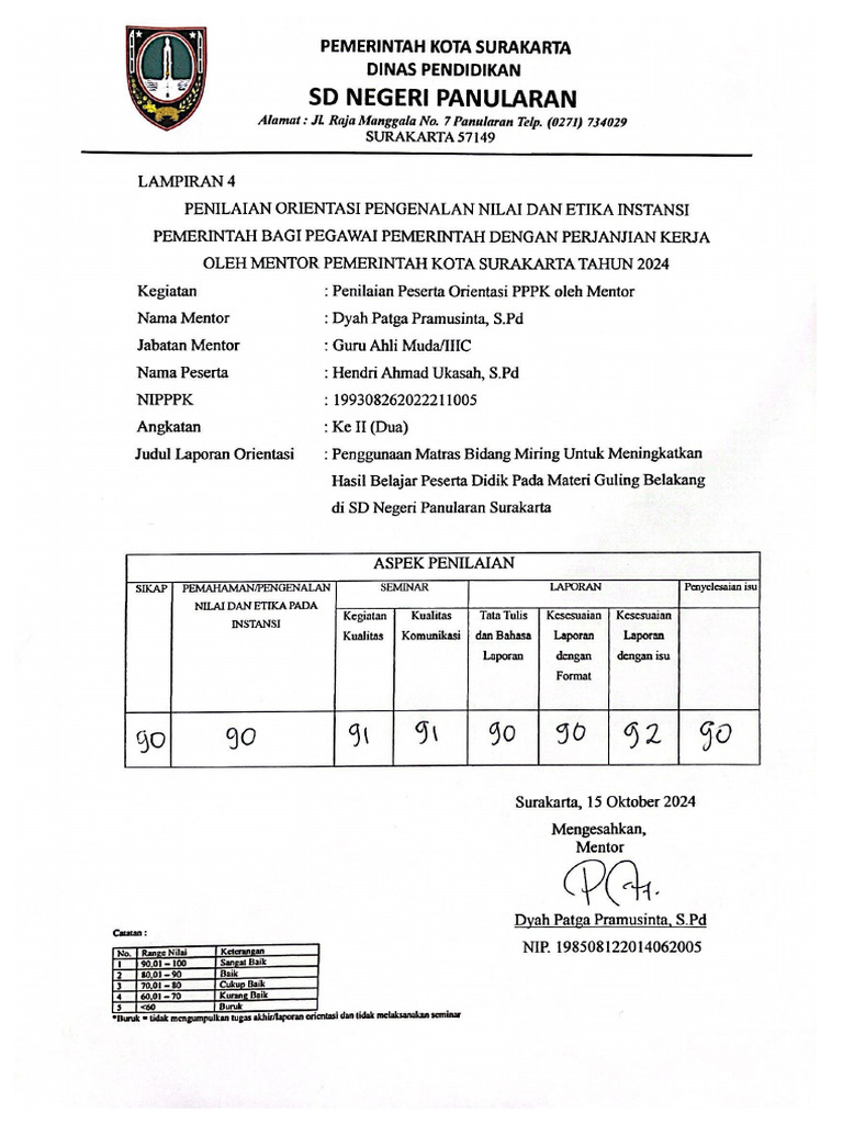 Form Penilaian Mentor | PDF