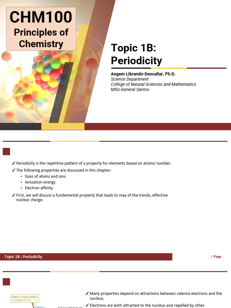CHM100 LEC Topic1B | PDF | Ion | Periodic Table