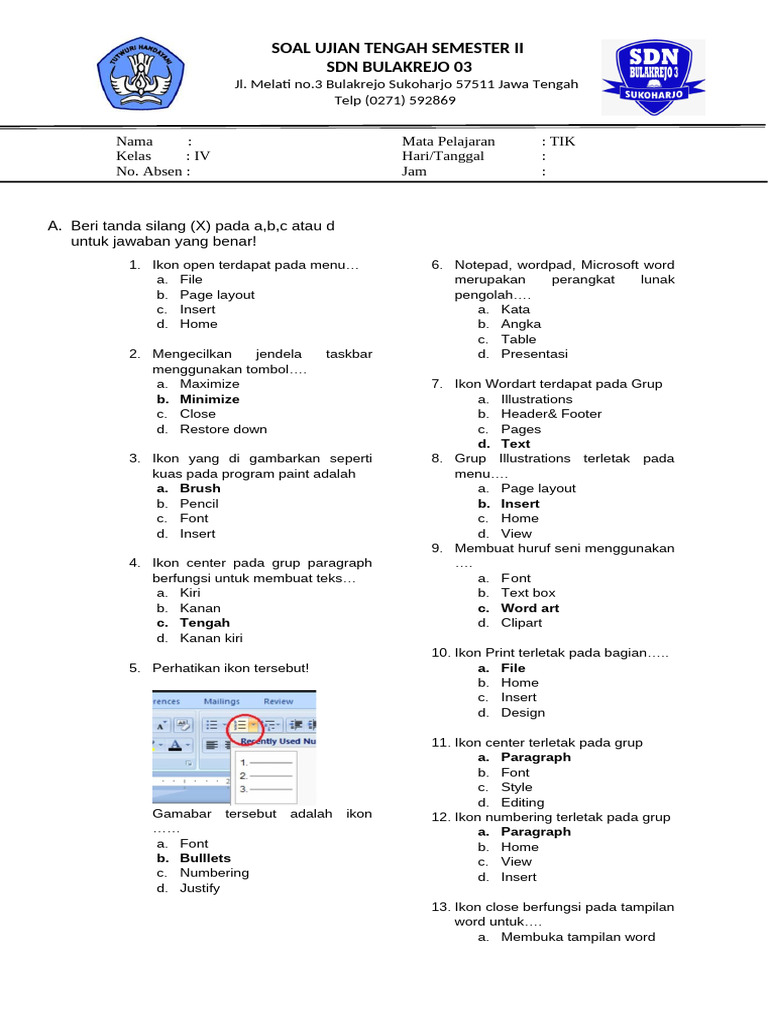 Soal Uas Kelas 4 2023 | PDF