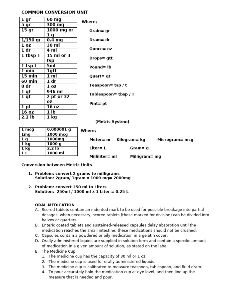 Medication Dosage and Conversion Guide | PDF | Tablet (Pharmacy) | Dose ...