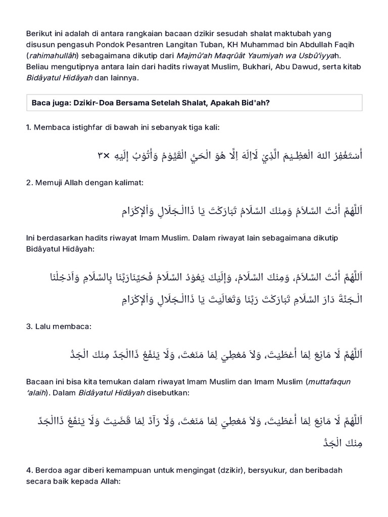 Susunan Bacaan Wirid Sesudah Shalat Lima Waktu | PDF