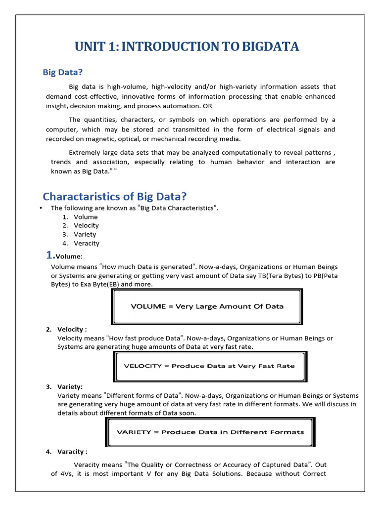 UNIT 1 INTRODUCTION TO BIGDATA by MIT | PDF | Analytics | Databases