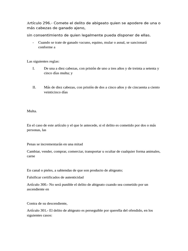 Leyes sobre Abigeato y Sanciones | PDF