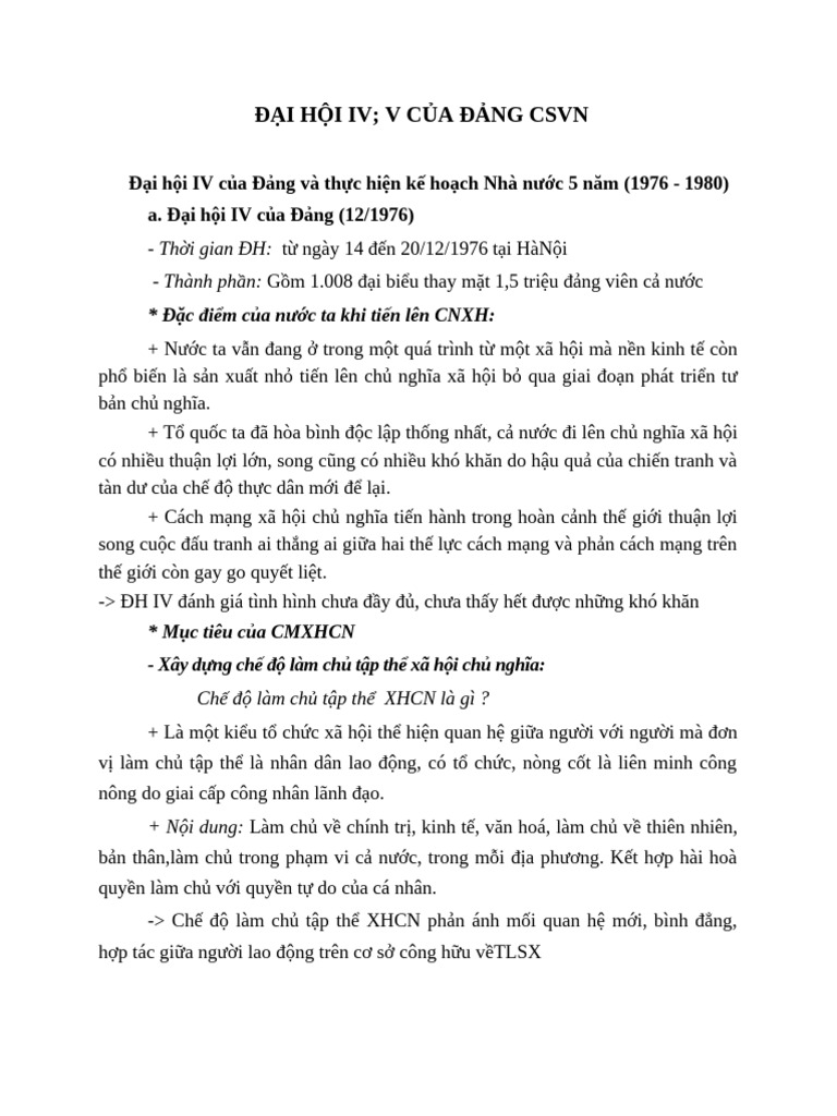 Đại Hội Iv; V Của Đảng Csvn | PDF
