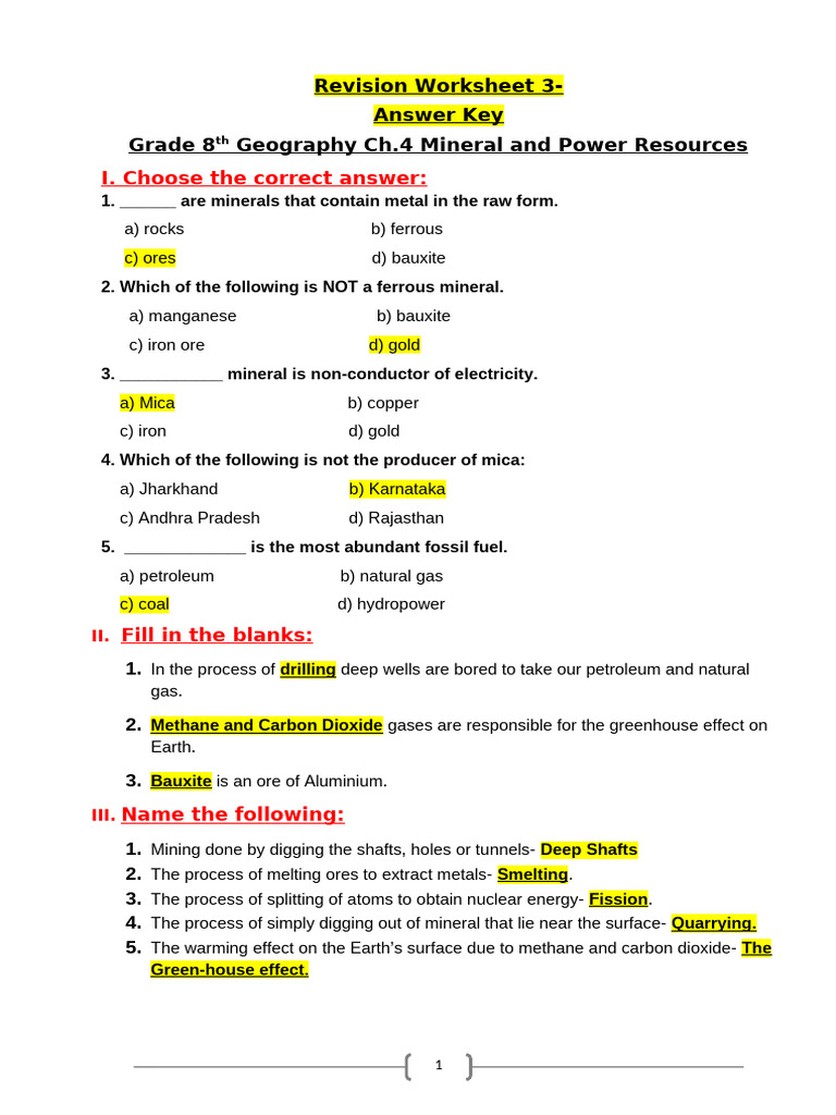 Geo-Chp-4-Mineral and Power Resources - Revision Worksheet 3 - 2024 ...
