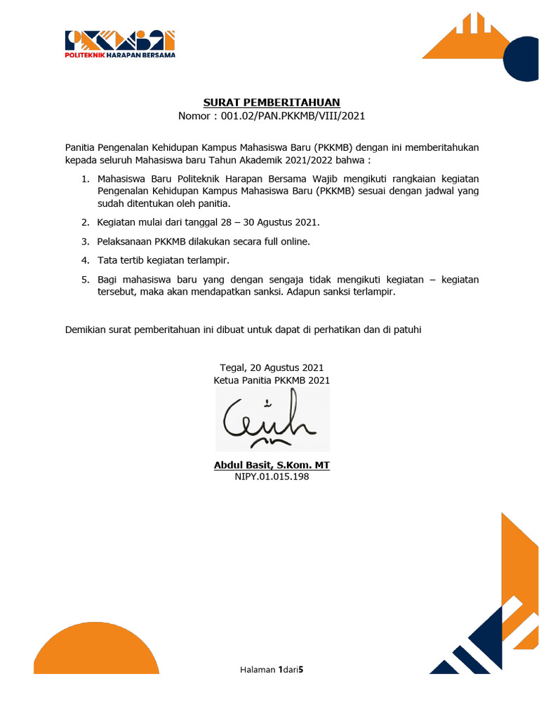 001.02 Pemberitahuan Dan Tatib Untuk Mahasiswa-Dikonversi | PDF