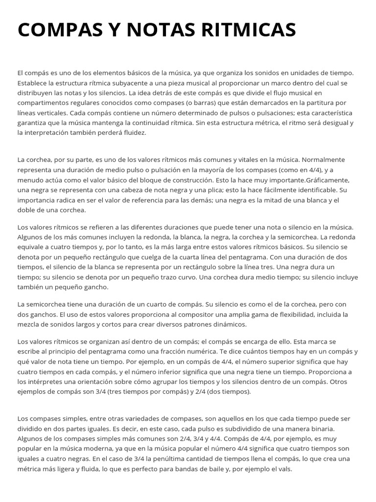 Compas y Notas Ritmicas | PDF | Ritmo | Elementos de la música