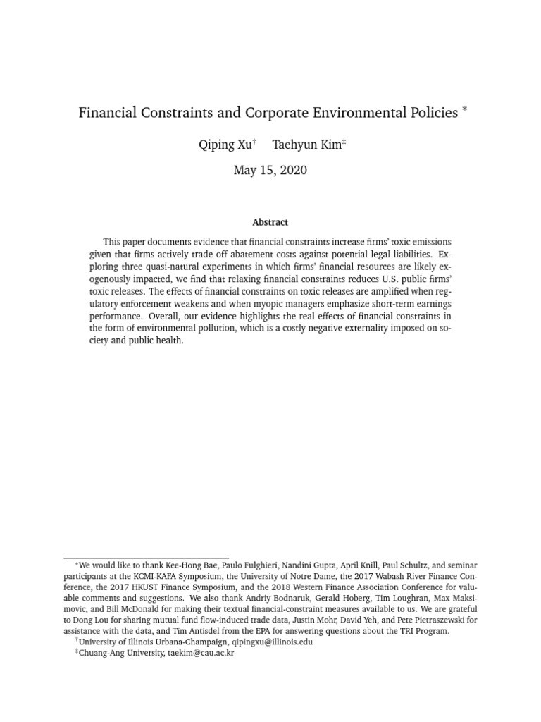 2022 RFS Financial Constraints and Corporate Environmental Policies ...