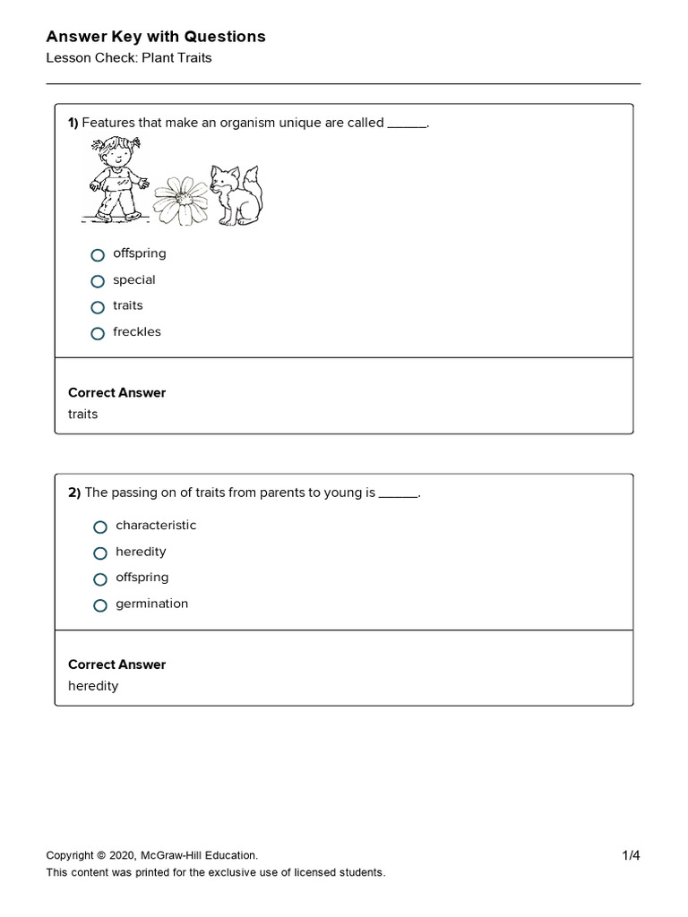 Lesson+Check+Answer+Key_Plant+Traits | PDF | Heredity | Seed
