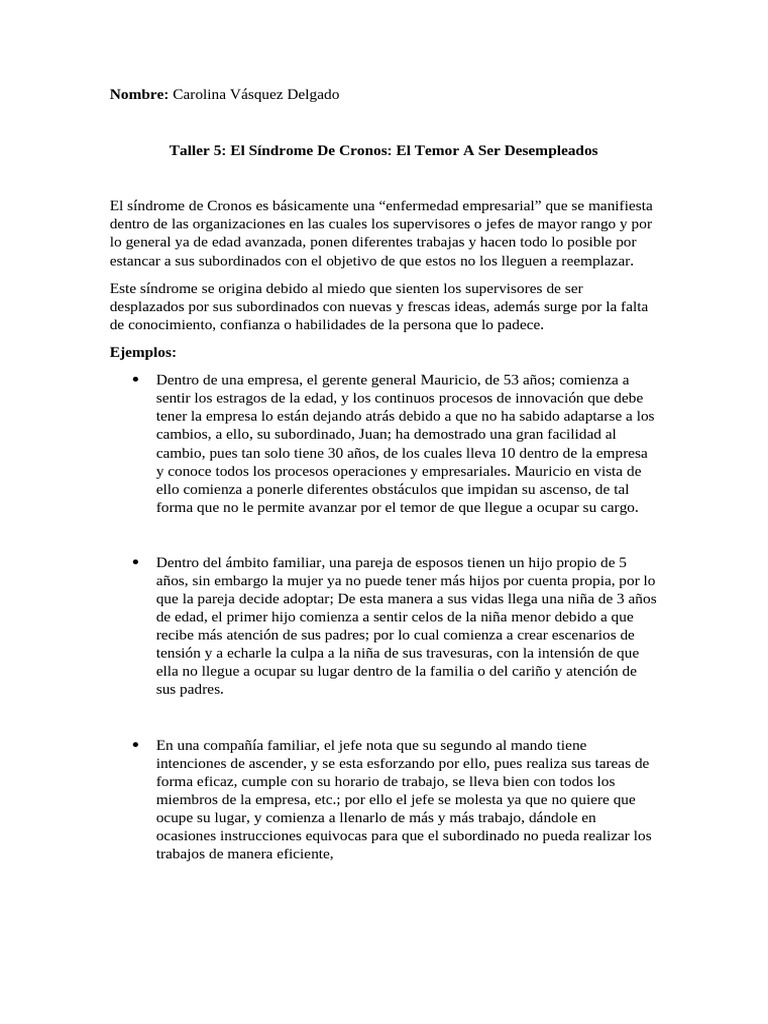 Taller 5 - El Síndrome de Cronos | PDF