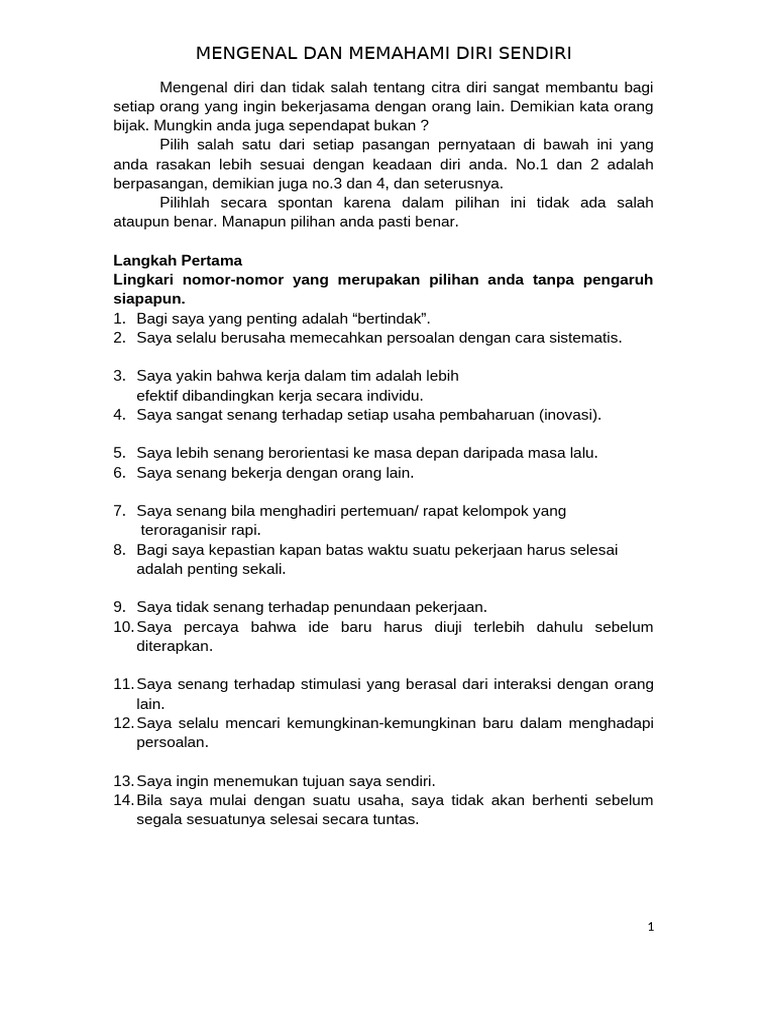 Mengenal Dan Memahami Diri Sendiri (Type Anda) | PDF