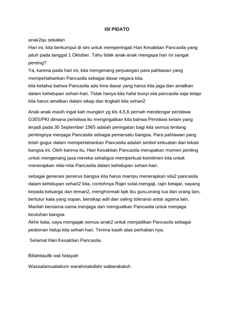 ISI PIDATO Kesaktian Pancasila | PDF