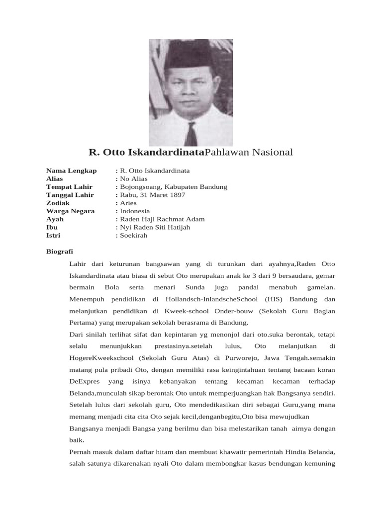Biografi Otto Iskandar Dinata | PDF | Ilmu Sosial
