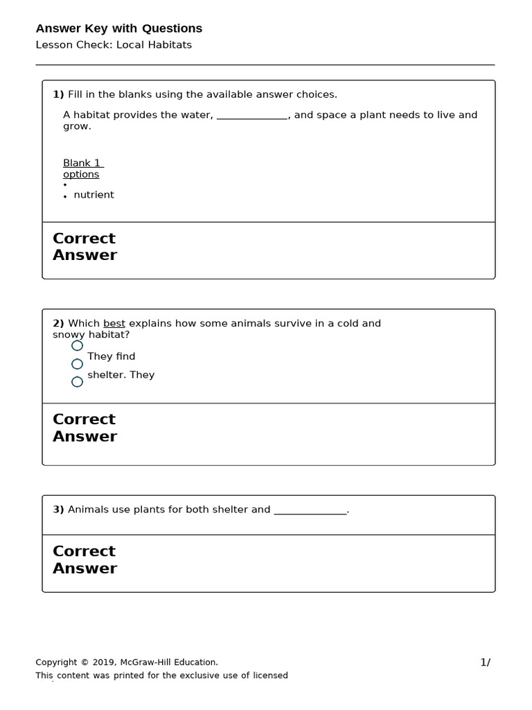 Lesson+Check+Answer+Key Local+Habitats | PDF