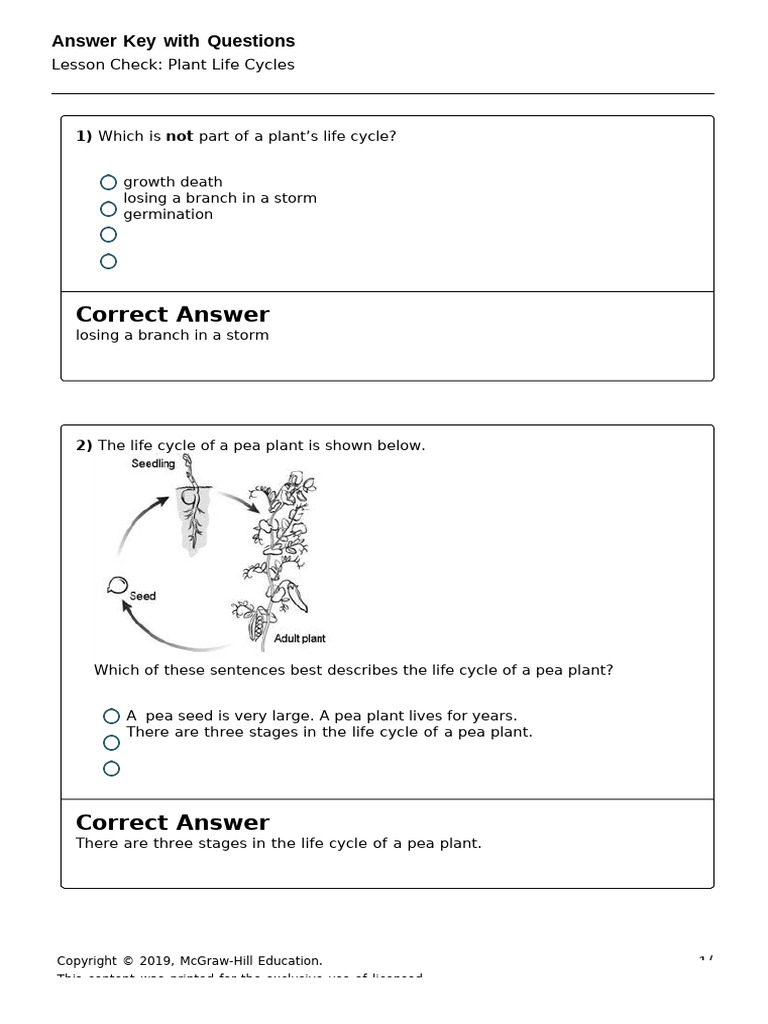 Lesson+Check+Answer+Key_Plant+Life+Cycles | PDF | Seed | Flowers