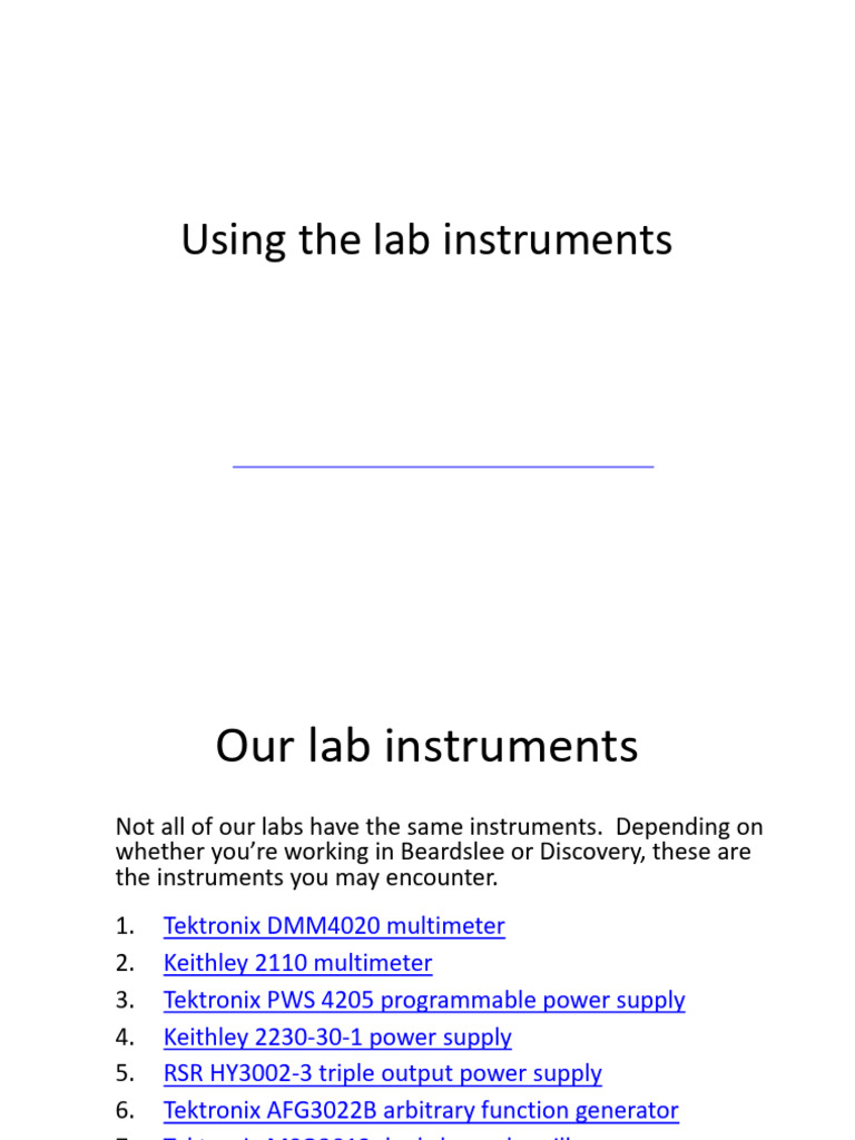 Using The Lab Instruments | PDF | Power Supply | Electrical Impedance