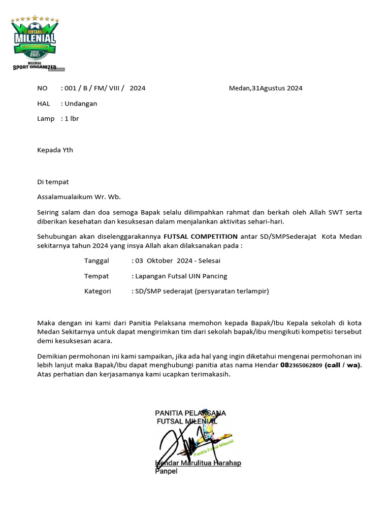 Futsal Competition SD/SMP Medan 2024 | PDF