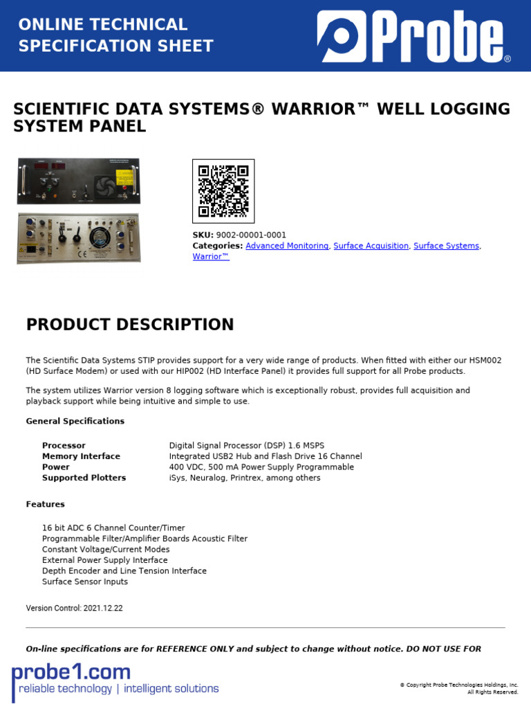 Scientific Data Systems Warrior Well Logging System Panel | PDF
