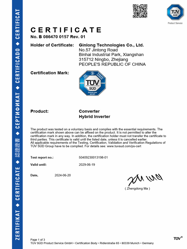 Solis Certificate IEC en 62109-1(-2) S6-EH1P(3-8)K-L-PLUS Safety V02 ...