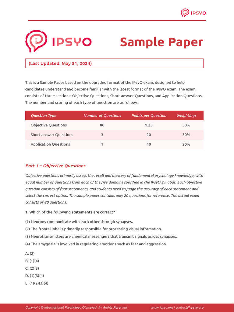 IPsyO Sample Paper 20240531 | PDF | Mental Disorder | Obsessive ...