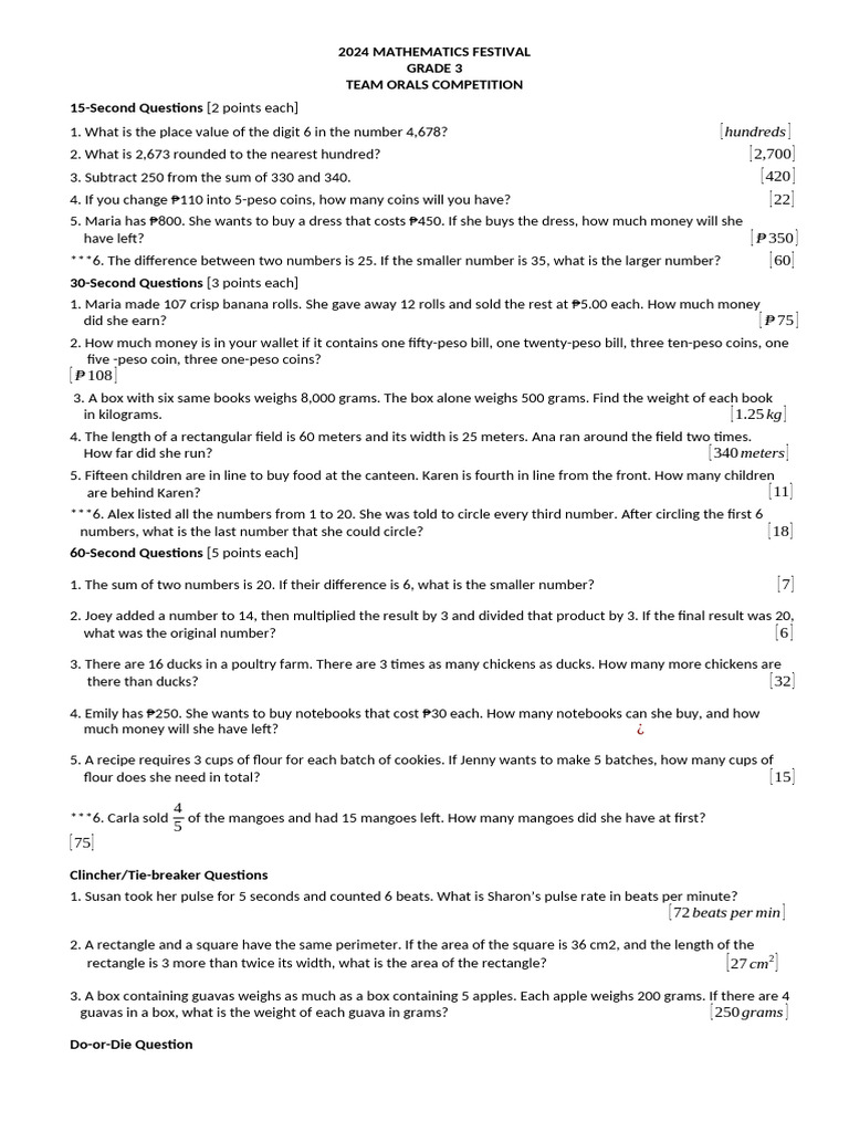 2024 Div Math Fest Grade 3 | PDF | Area