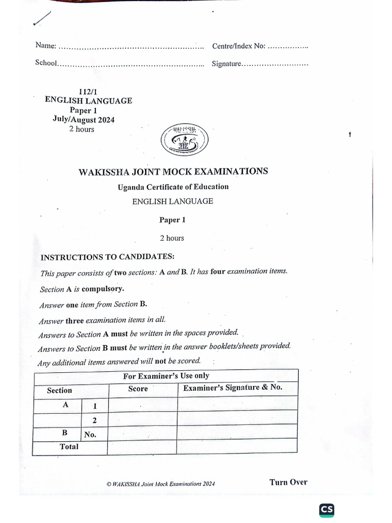 Wakisha 2024 English Mock | PDF