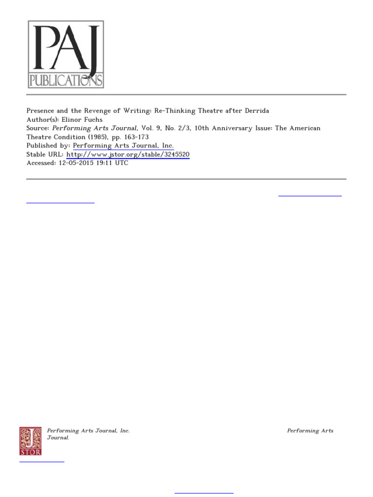 Elinor Fuchs: Theatre and Presence | PDF