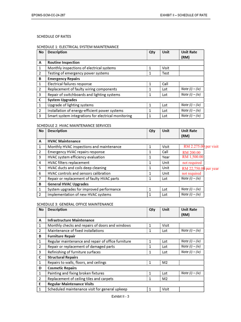 EXHIBIT II - SCHEDULE OF RATES-pages-2 | PDF | Invoice | Plumbing