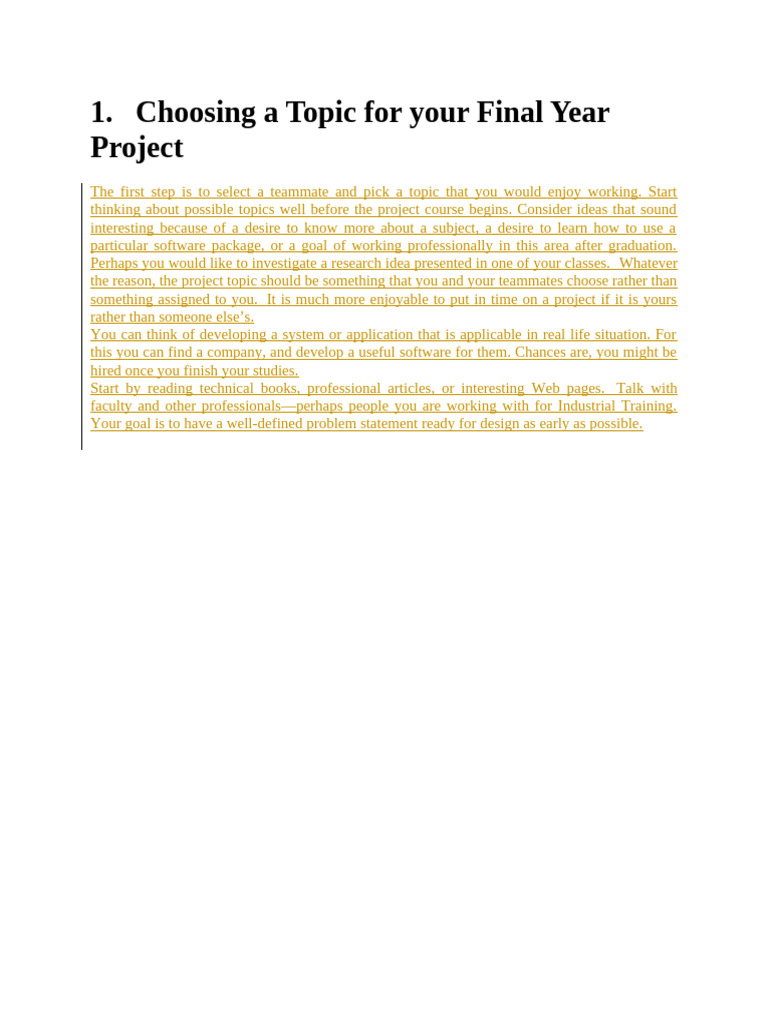 Choosing A Topic For Your Final Year Project | PDF