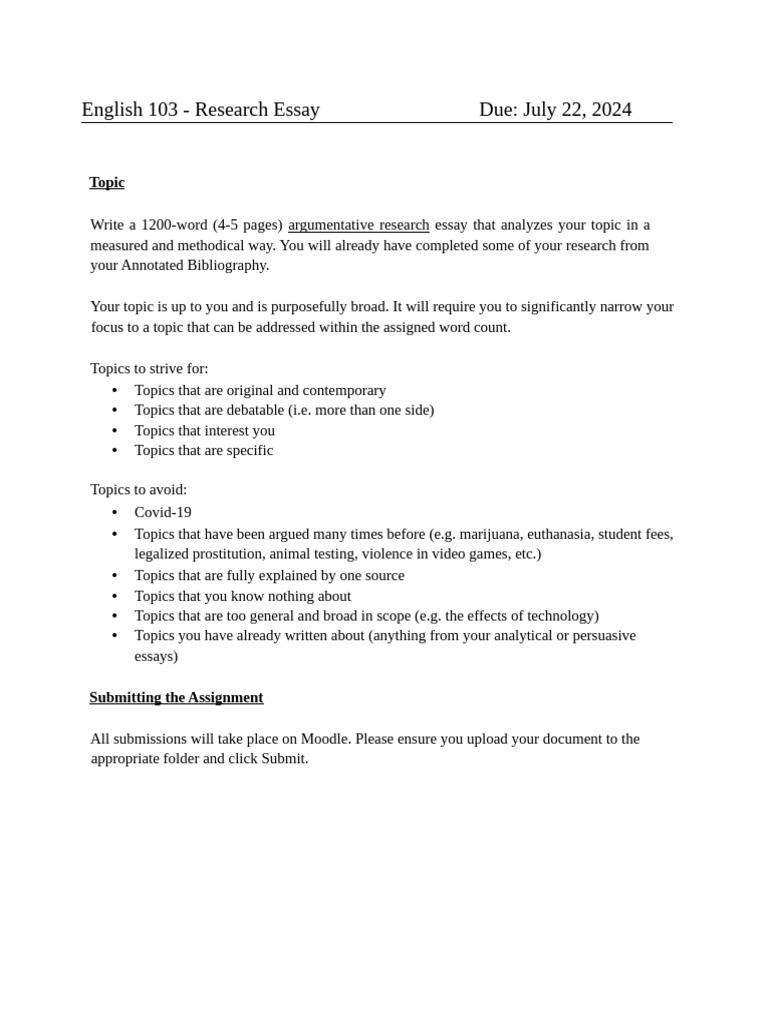 ENGL 103 - Argumentative Research Paper Criteria | PDF | Essays | Citation