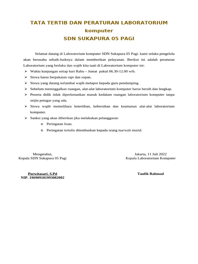 TATA TERTIB DAN PERATURAN LABORATORIUM Ok | PDF | Karier & Perkembangan ...