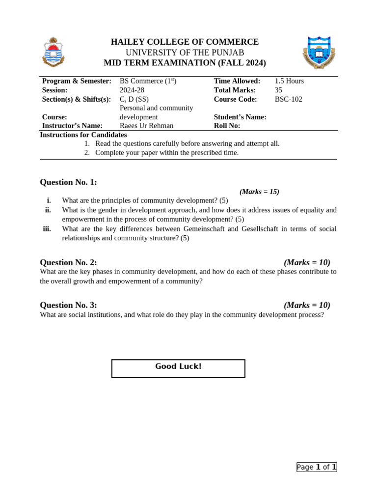 Question Paper Templet - Mids | PDF