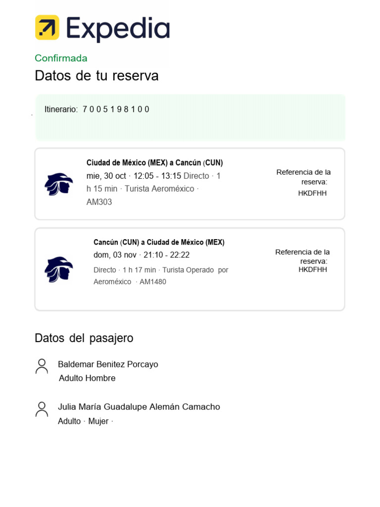 Datos de Tu Reserva: Confirmada | PDF