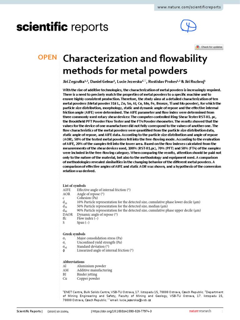 Characterization and Flowability Methods For Metal Powders | PDF ...