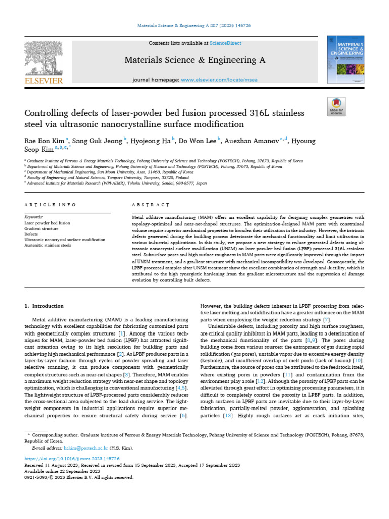 Controlling Defects of Laser-Powder Bed Fusion Processed 316L Stainless ...