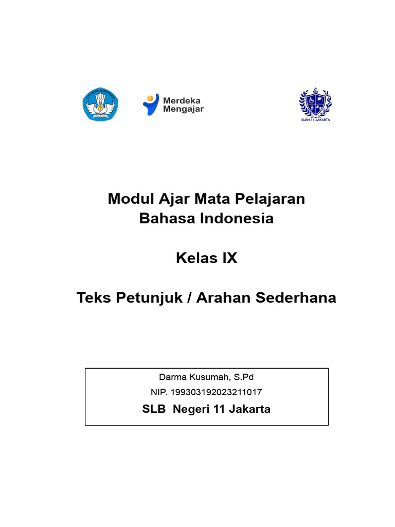 Modul Ajar Bahasa Indonesia - Teks Petunjuk - Bahasa Indonesia Fase D - SMPLB Kelas 9 - Fase D 4 ...