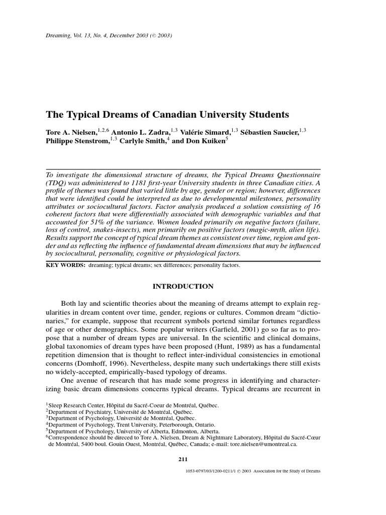 Nielsen Et Al 2003 The Typical Dreams of Canadian Students - 0 | PDF ...