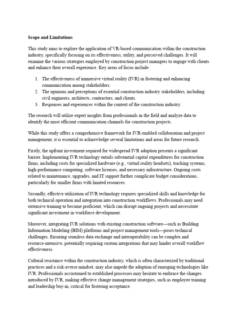 Scope and Limitations Suggestion | PDF | Building Information Modeling ...