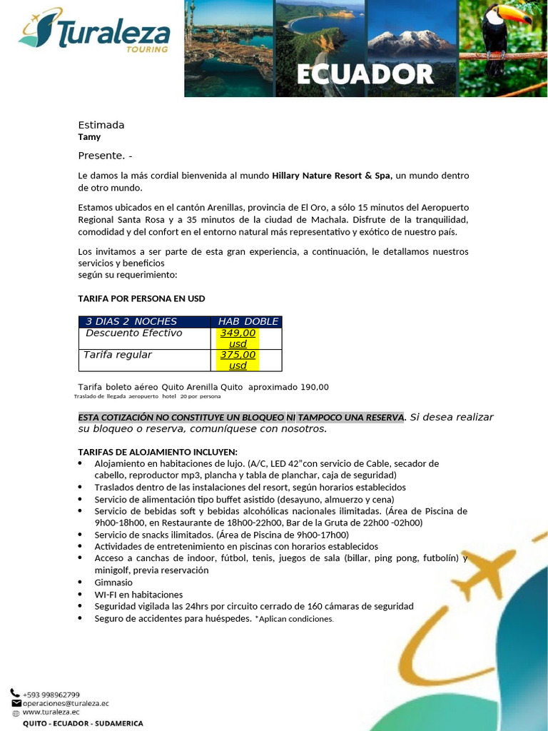 Tarifas y Servicios en Hillary Resort & Spa | PDF | Hotel | Prohibición