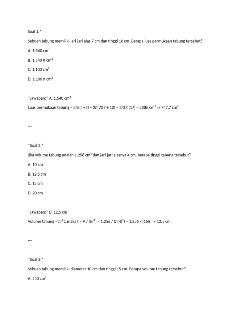 Rumus dan Soal Tabung Matematika | PDF
