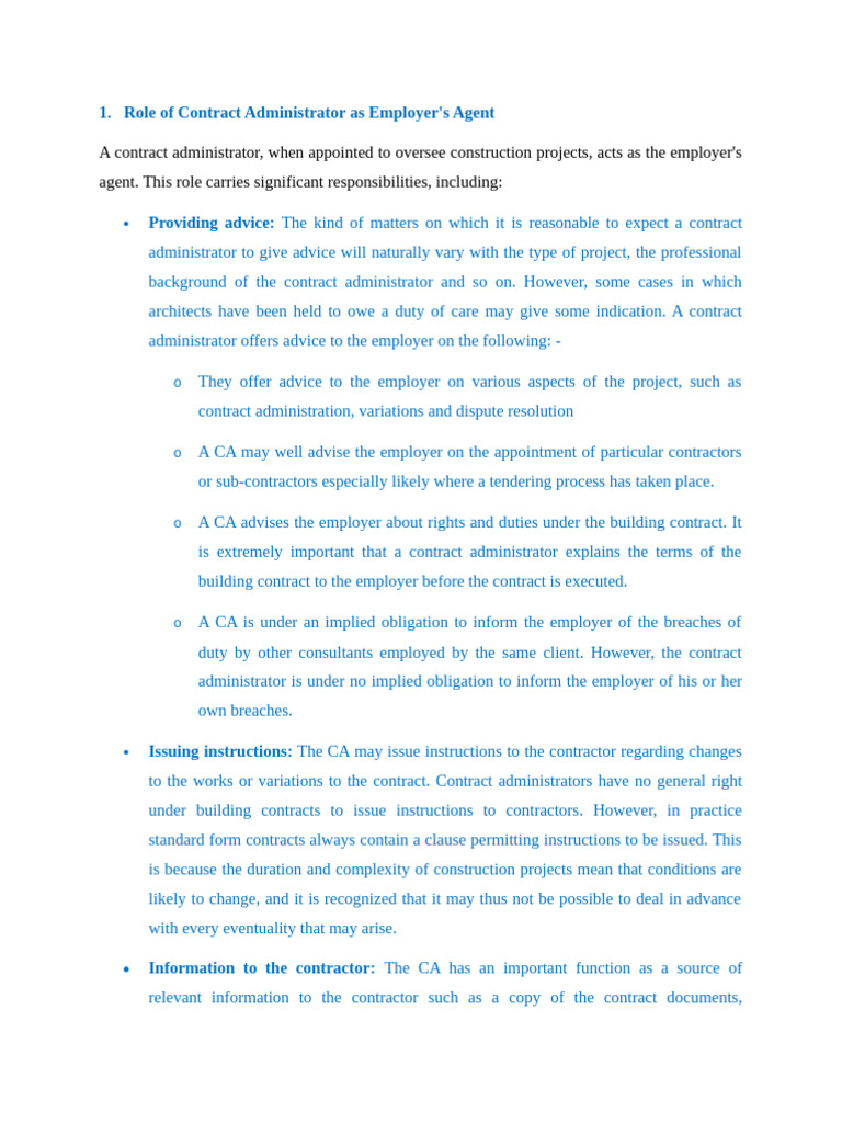 Contract Administrator as Employer's Agent | PDF | Employment | Architect