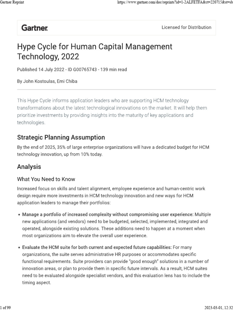 Hype Cycle For Human Capital 2022 | PDF