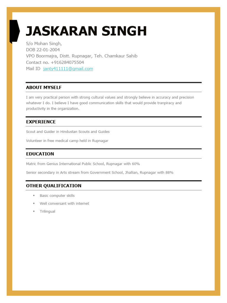 Jaskaran Singh CV | PDF