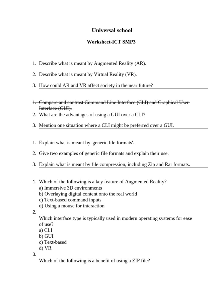 Universal School: Worksheet-ICT SMP3 | PDF